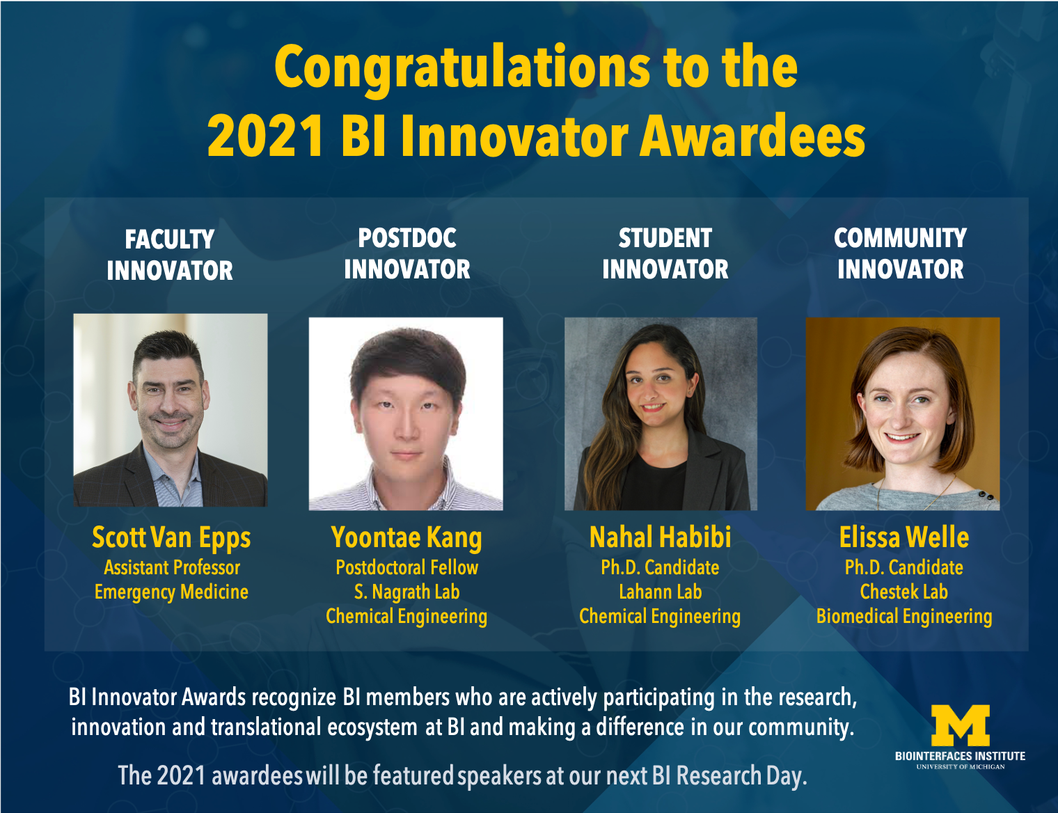 2021 BI Innovator Awardees / Biointerfaces Institute / University of ...